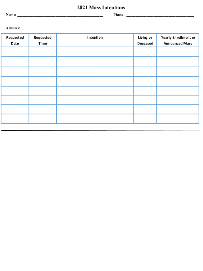Fillable Online MASS REQUEST FORM SACRED HEART PARISH Fax Email Print ...