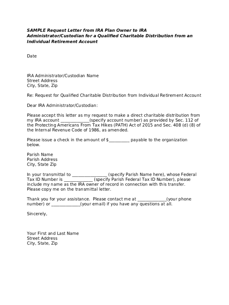 SAMPLE Request Letter from IRA Plan Owner to IRA Administrator ...