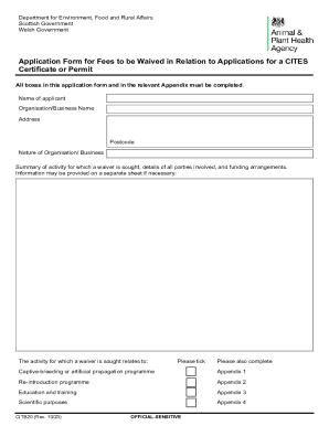 Fillable Online CITB20 Application form for fees to be waived for CITES ...