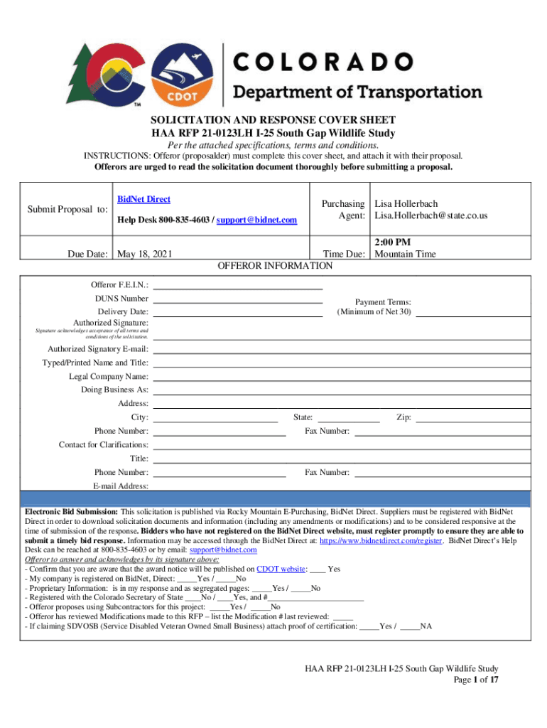 Fillable Online SOLICITATION AND RESPONSE COVER SHEET HAA ... Fax Email Print - pdfFiller