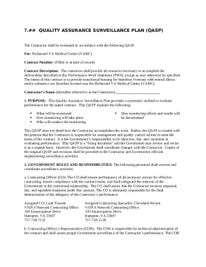 ##QUALITY ASSURANCE SURVEILLANCE PLAN (QASP) Doc Template | pdfFiller
