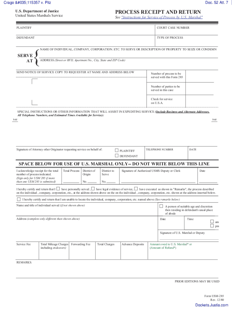 Fillable Online Process Receipt and ReturnU.S. Marshals Service Fax ...