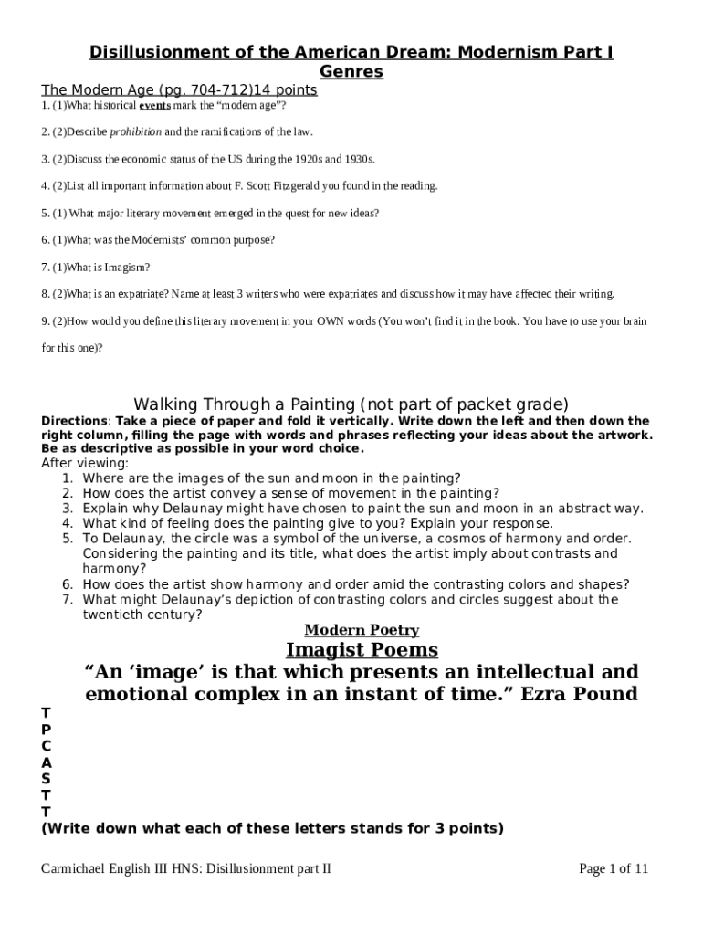 Disillusionment of the American Dream: Modernism ... - Studylib Doc ...