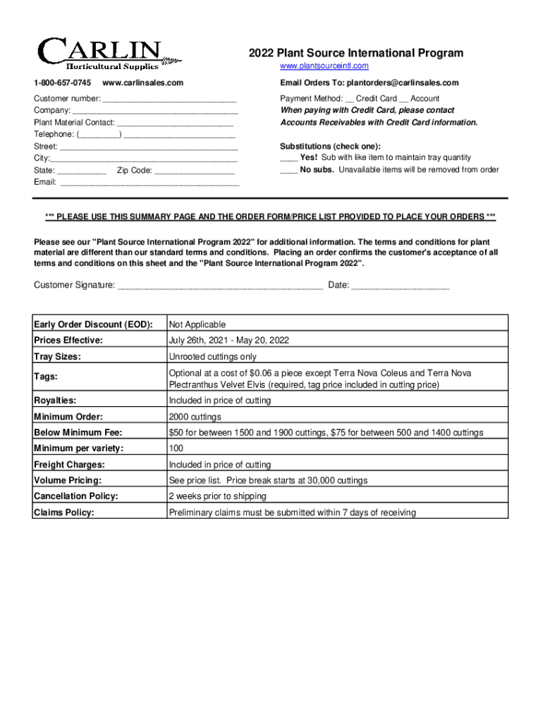 Fillable Online Plant Source International Fax Email Print - pdfFiller