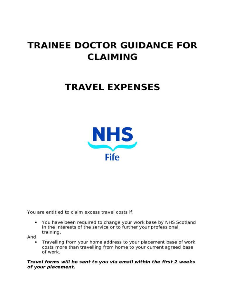 trainee doctor guidance for claiming travel expenses Doc Template | pdfFiller