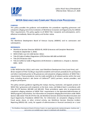 Fillable Online WDBPolicy2019-09WIOA Grievance and Complaint Resolution Procedures - Attachment ...