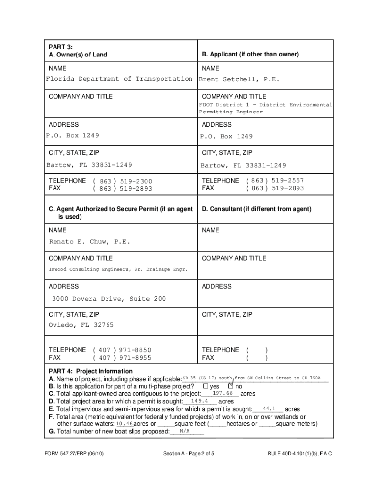 Fillable Online Florida Department of Transportation Brent Setchell, P ...