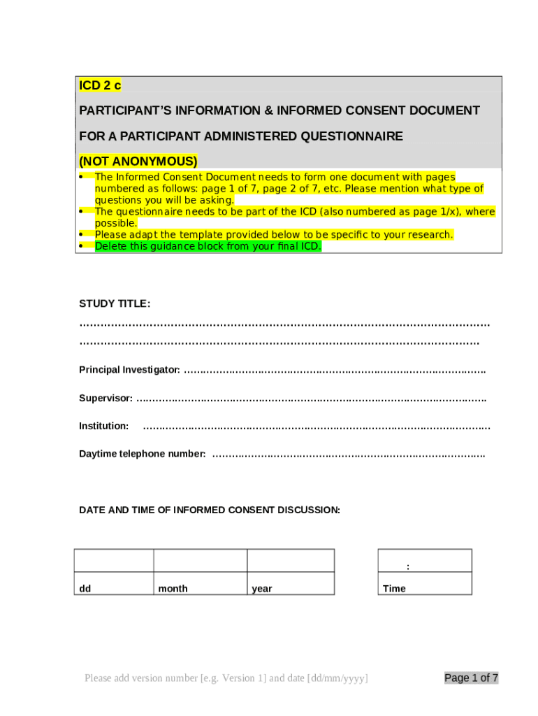 for a participant administered questionnaire Doc Template | pdfFiller
