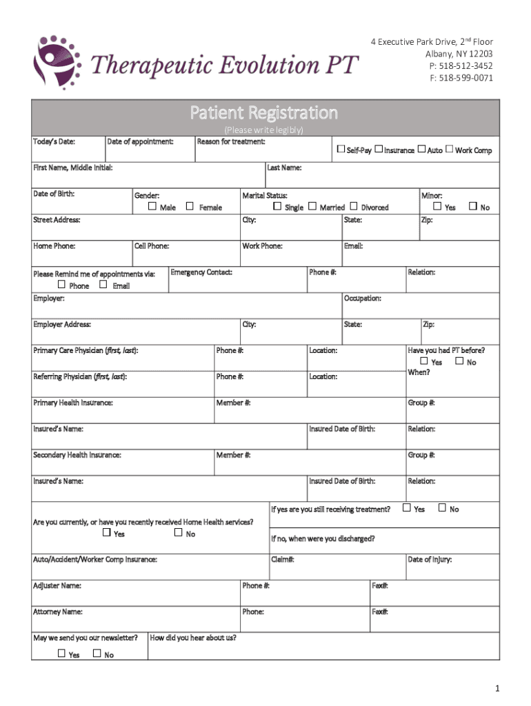 Fillable Online Therapeutic Evolution Physical Therapy Patient Forms ...
