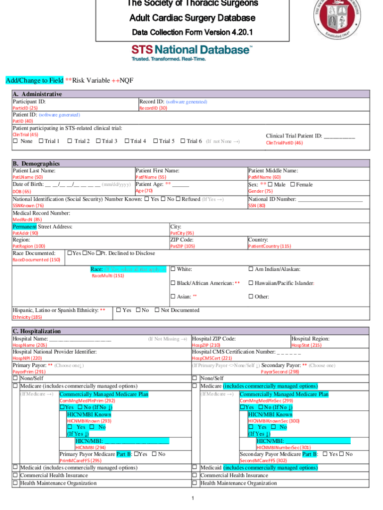 Fillable Online STS Adult Cardiac Surgery Database Data Specifications Fax Email Print - pdfFiller
