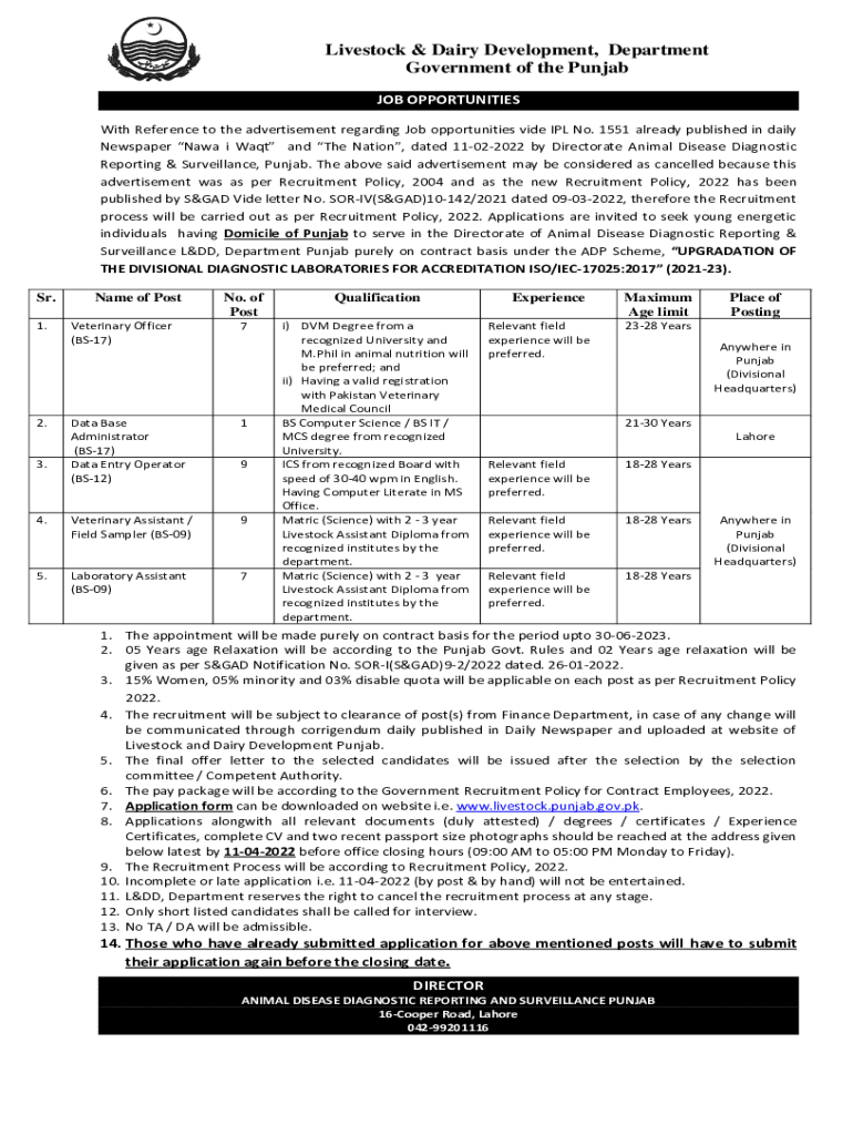 Fillable Online Livestock & Dairy Development, Department Government ...