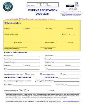 Fillable Online 2020-2021 Student Application (Initial Form).docx Fax ...