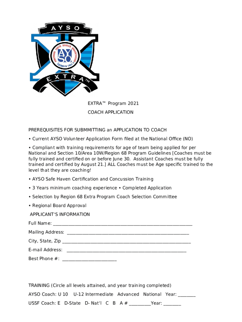 Purpose The AYSO volunteer position of coach is Doc Template | pdfFiller