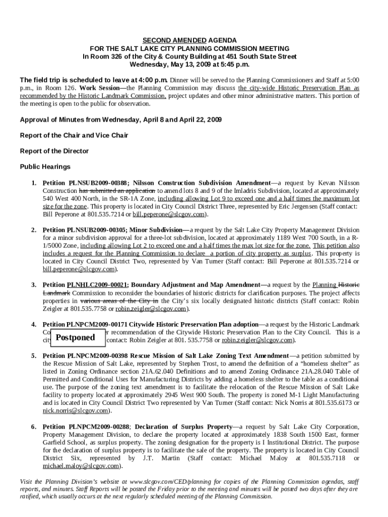 AGENDA FOR THE SALT LAKE CITY PLANNING ... - Utah.gov Doc Template | pdfFiller