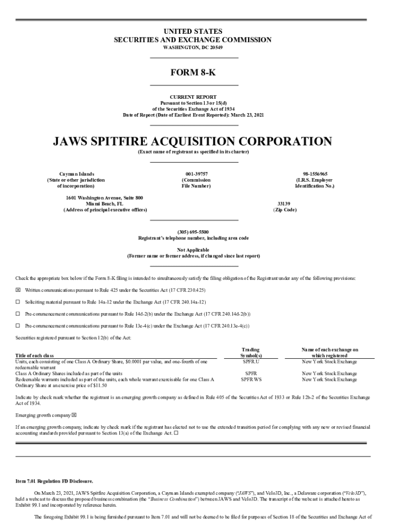 Fillable Online JAWS SPITFIRE ACQUISITION CORPORATION Fax Email Print ...