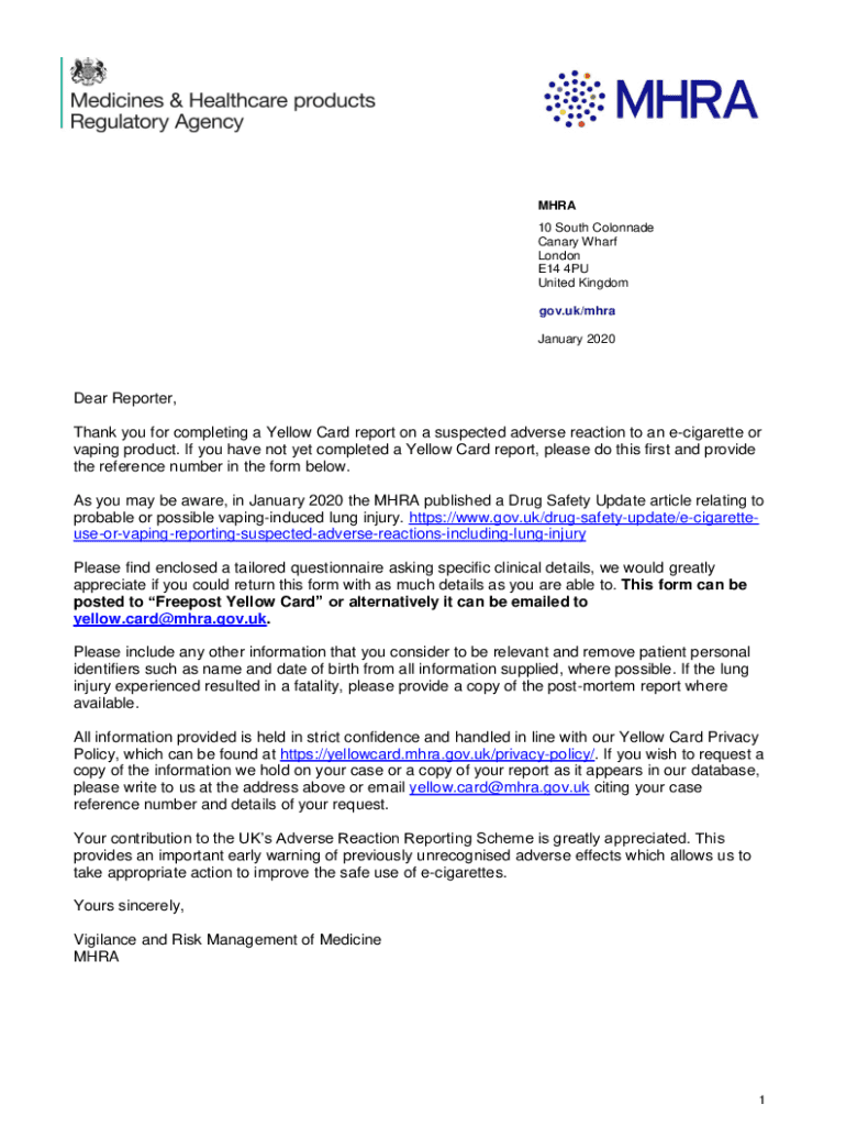 Fillable Online Dear Reporter, Thank you for completing a Yellow Card ...