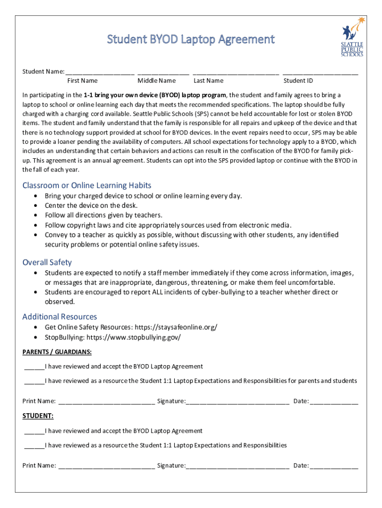 Fillable Online WHS BYOD Student/Parent Guideline Agreement Form Fax ...