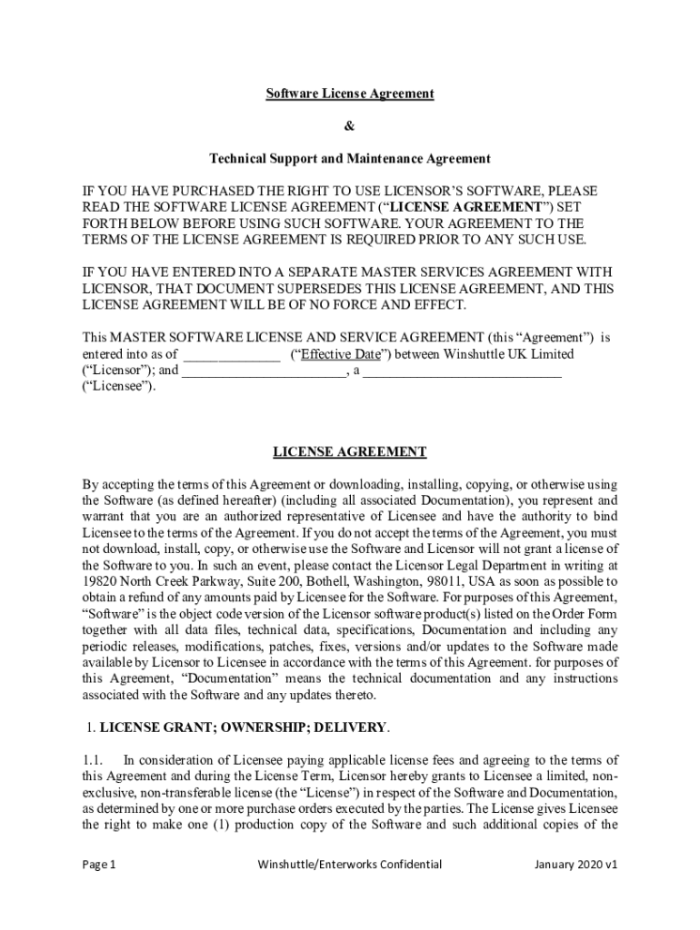 Fillable Online Free EULA Template (US) - Software License Agreement ...
