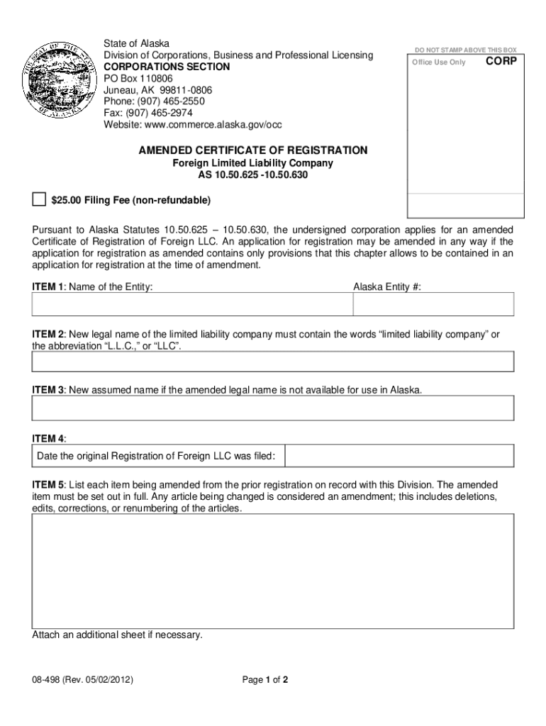 Fillable Online 08-498 Amended Certificate of Registration FORM.doc Fax Email Print - pdfFiller