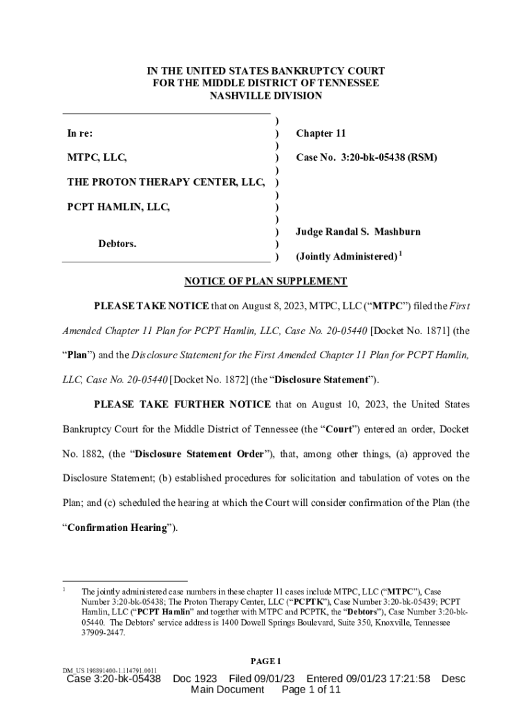 Fillable Online PCPT Hamlin - Notice of Plan Supplement(198891400.1 ...