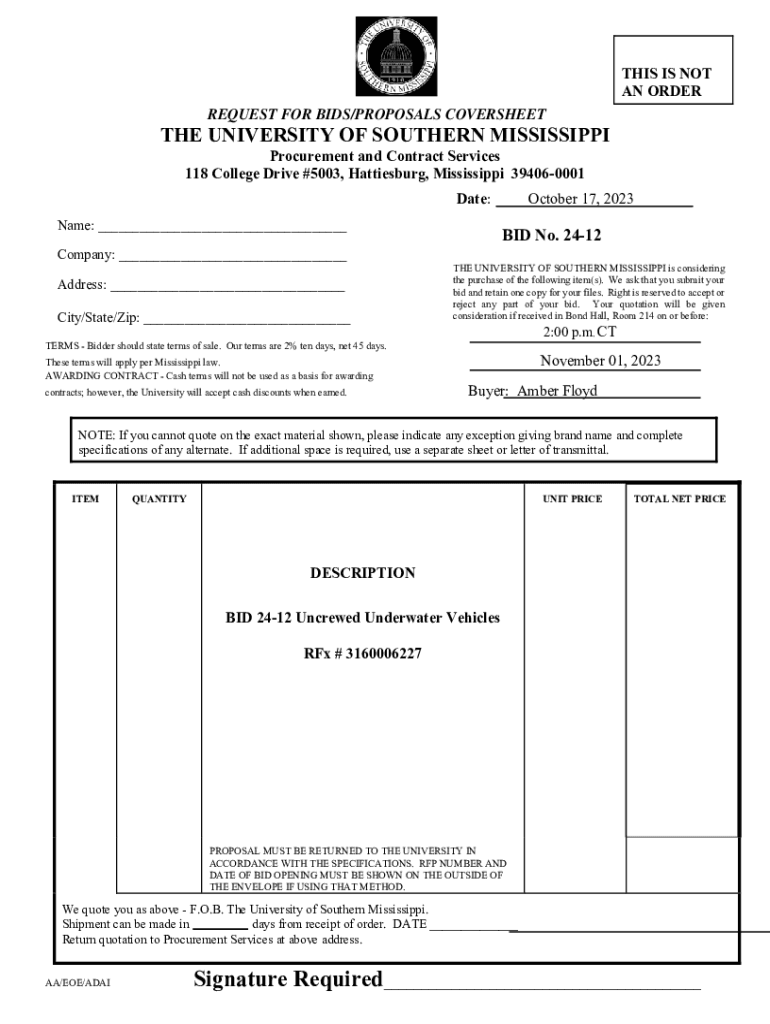 Fillable Online Get the free REQUEST FOR BIDS/PROPOSALS COVERSHEET ... Fax Email Print - pdfFiller