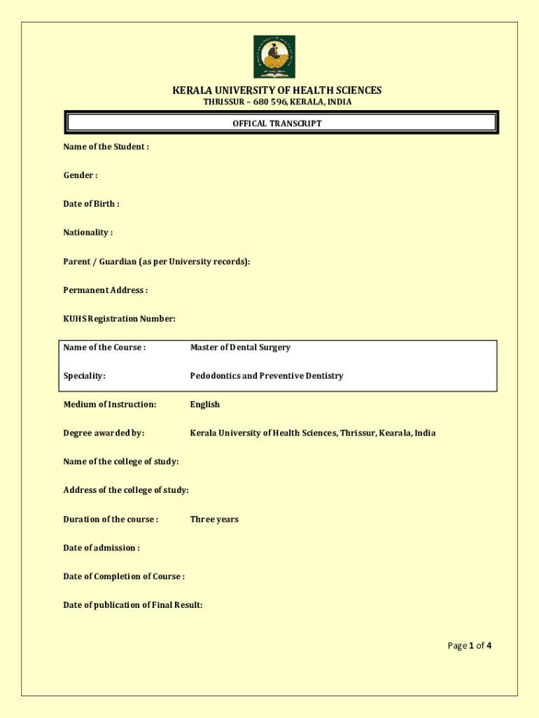 Fillable Online Get Transcript from University of Kerala Fax Email ...