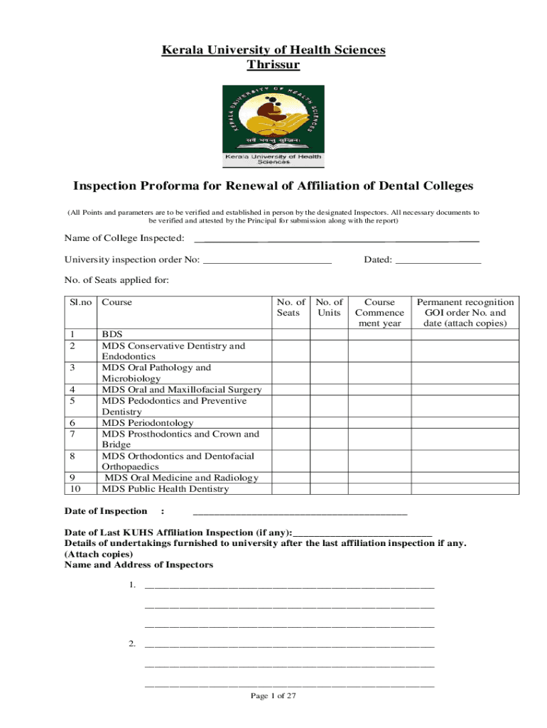 Fillable Online Get the free Inspection Proforma for Renewal of ...