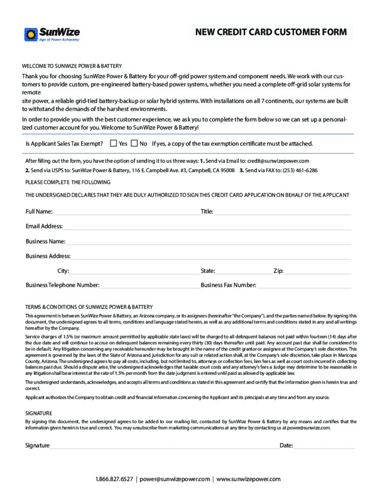 Fillable Online NEW CREDIT CARD CUSTOMER FORM Fax Email Print - pdfFiller