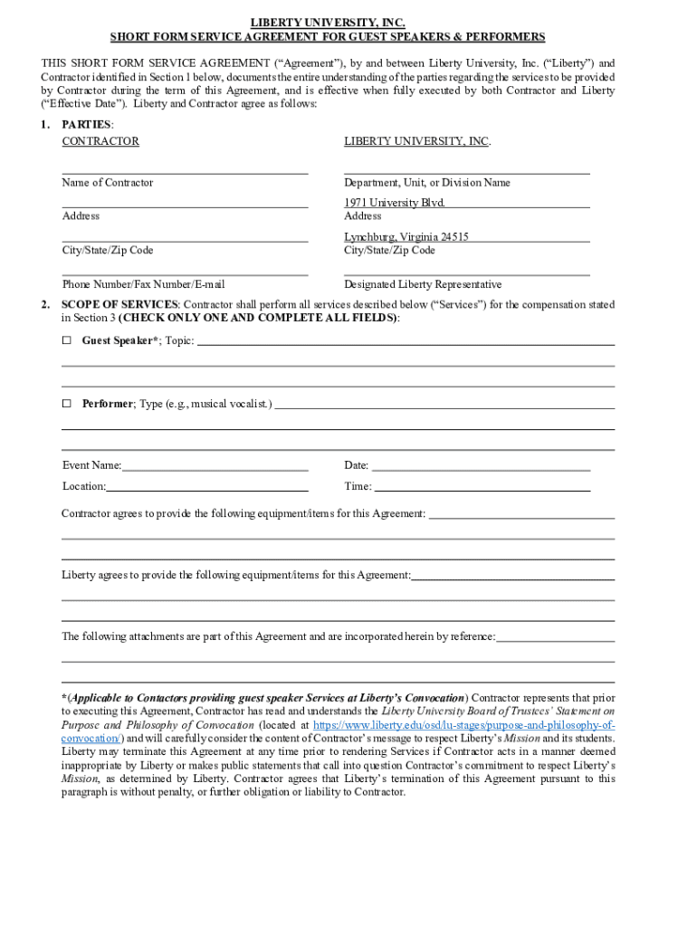 Fillable Online Free fillable Liberty University - Short Form Service ...
