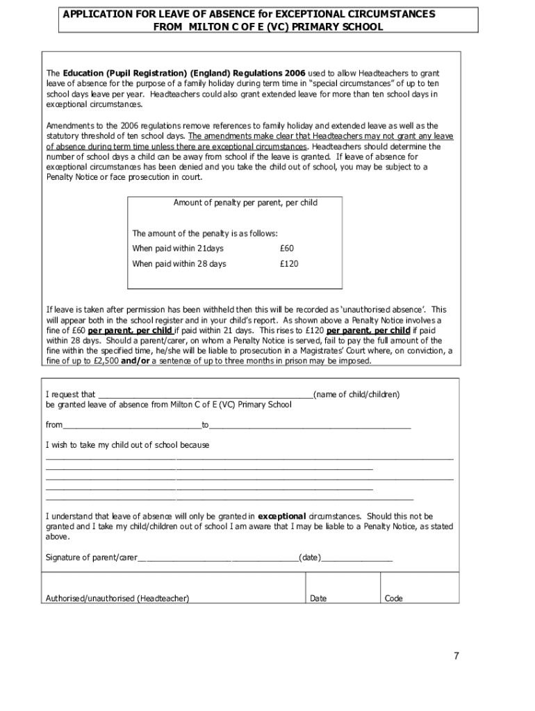 Fillable Online APPLICATION FOR LEAVE OF ABSENCE for EXCEPTIONAL ... Fax Email Print - pdfFiller