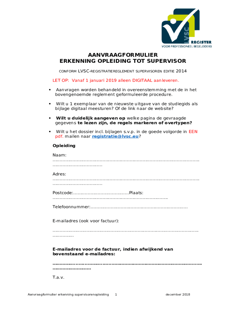 Landelijke Vereniging voor Supervisie en andere Begeleidingsvormen Doc Template | pdfFiller