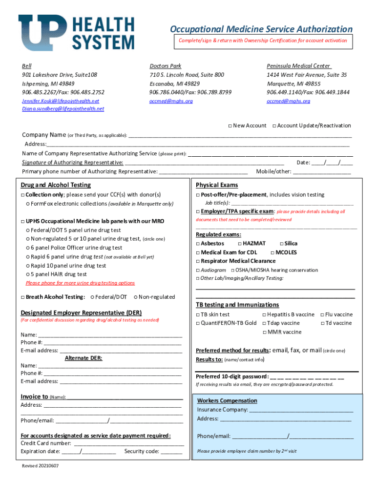 Fillable Online Get OR Occupational Medicine Service Authorization Form ...