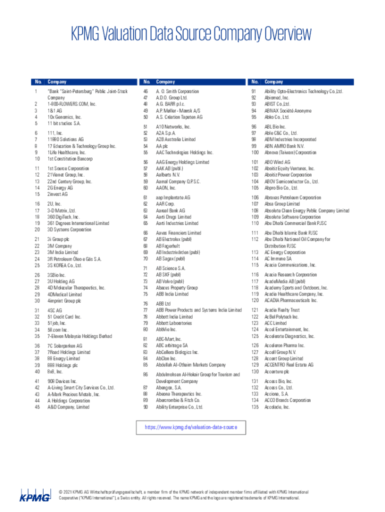 Fillable Online KPMG Valuation Data Source Fax Email Print - pdfFiller