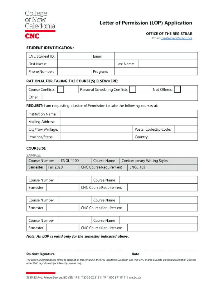 Fillable Online Letter of Permission (LOP) Application Fax Email Print ...