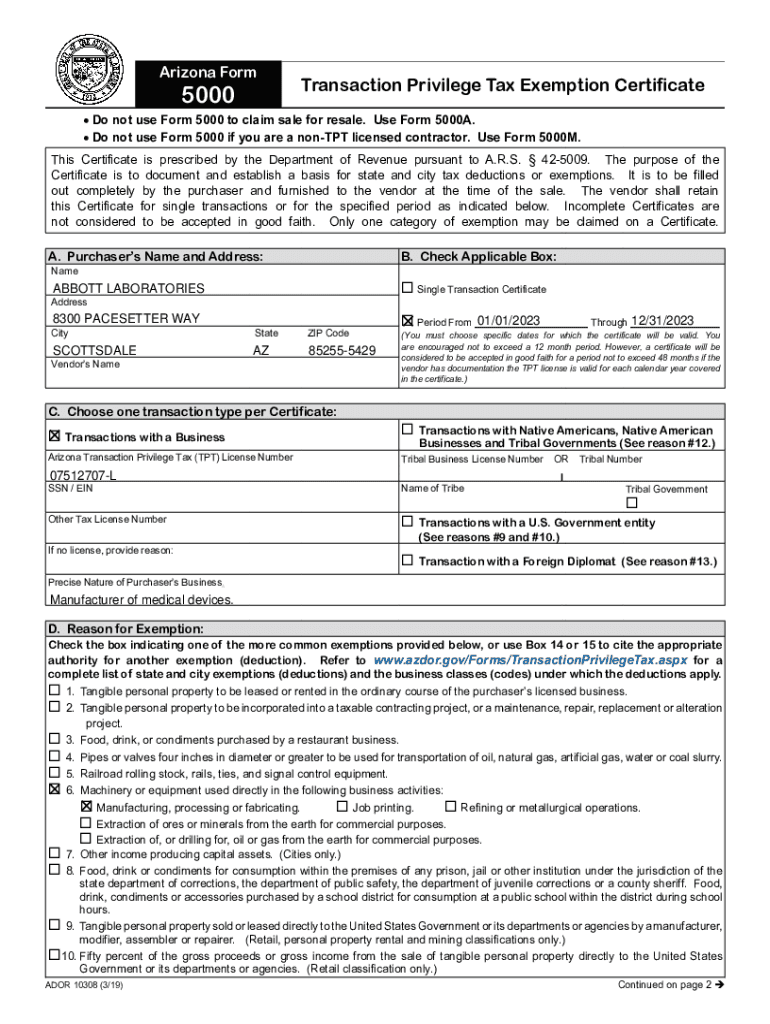 Fillable Online Fillable Online fso arizona Arizona Form 5000 ...