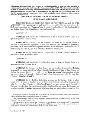 NVCA Right of First Refusal and Co-Sale Agreement Doc Template | pdfFiller