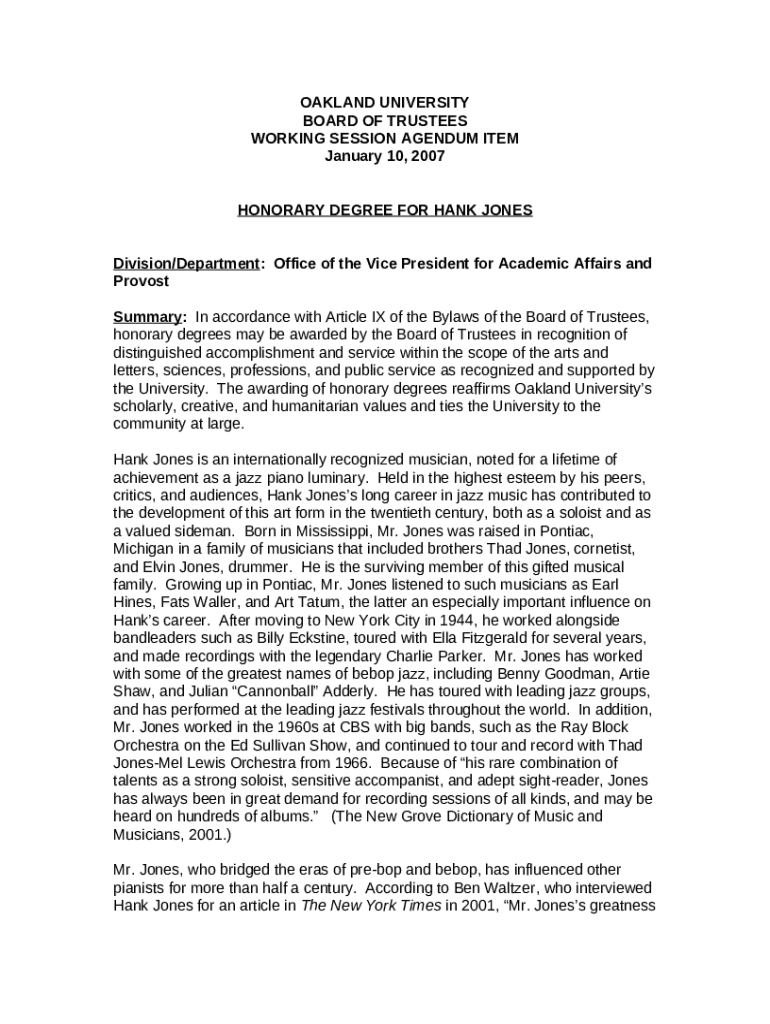 Approval of Honorary Degree for Kenneth Janke Doc Template | pdfFiller