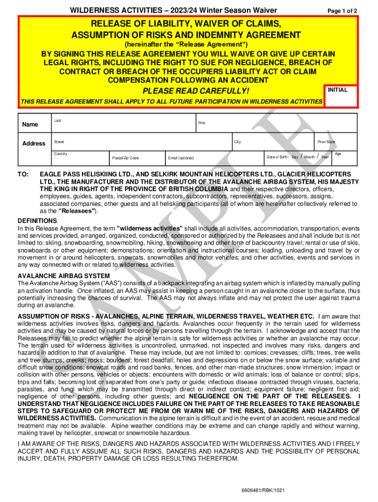 Fillable Online Wild Water Waiver Fax Email Print - pdfFiller