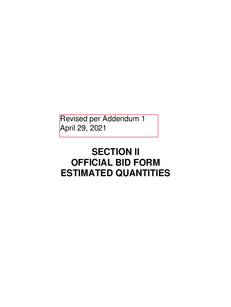 Fillable Online SECTION II OFFICIAL BID FORM ESTIMATED QUANTITIES Fax Email Print - pdfFiller