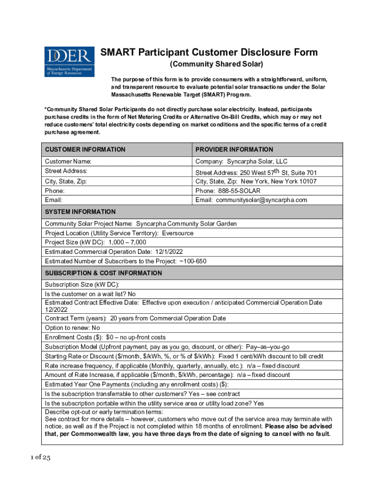 Fillable Online SMART Participant Customer Disclosure Form Fax Email ...