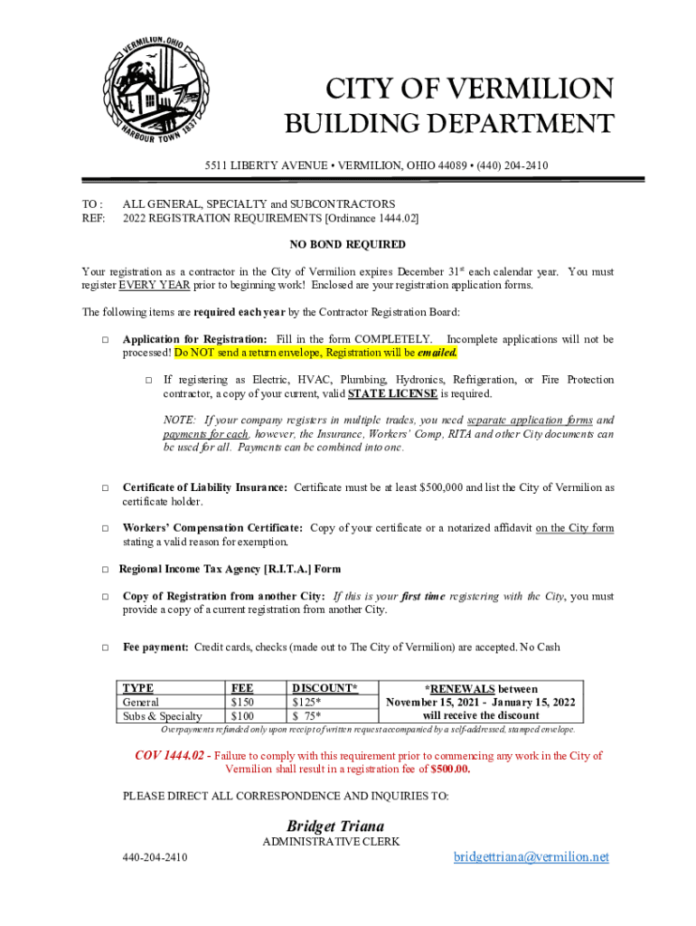 Fillable Online Vermilion Building Department - Manta Fax Email Print ...