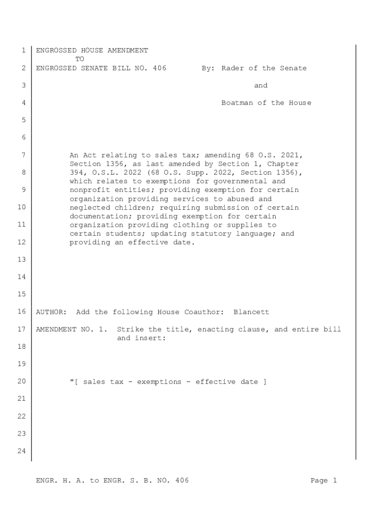 Fillable Online Bill Information for SB 406 Fax Email Print - pdfFiller