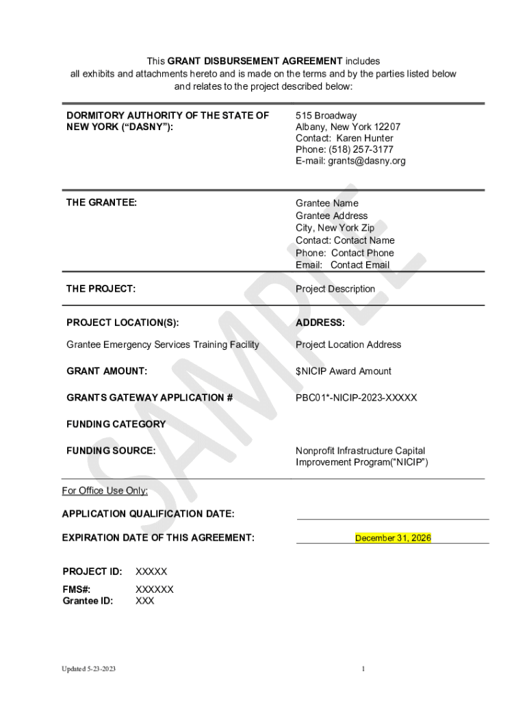 Fillable Online APPENDIX ADraft Grant Disbursement Agreement Fax Email ...