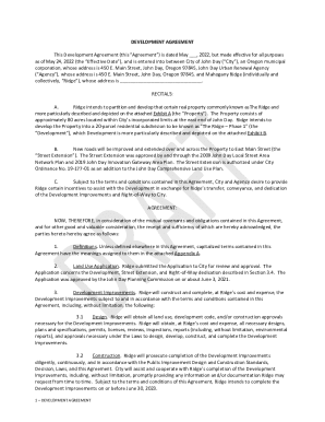 Fillable Online This Development Agreement (this Agreement) is dated ...