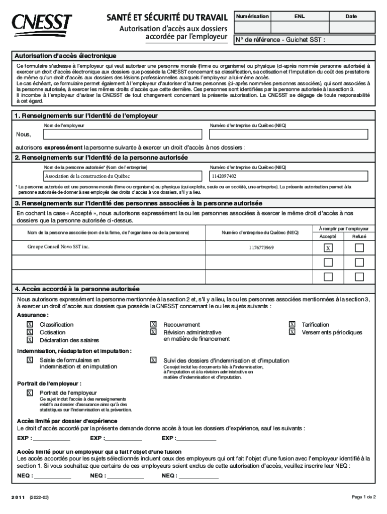 Remplissable En Ligne Sant et scurit du travail, autorisation d'accs aux dossiers accorde par l ...