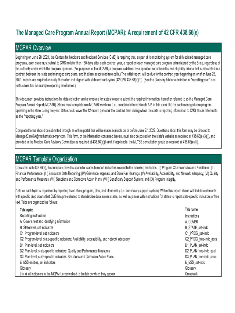 Fillable Online Form CMS 10108 Managed Care Program Annual Report (MCPAR) Template Fax Email ...