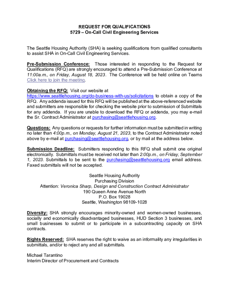 Fillable Online Request for Qualifications 5427 On-Call Geotechnical ... Fax Email Print - pdfFiller
