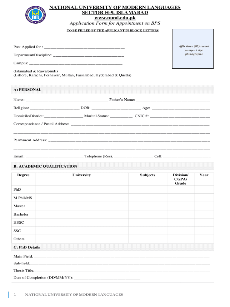 Fillable Online National University of Modern Languages Lahore Campus Fax Email Print - pdfFiller