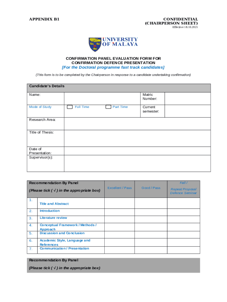 Confirmation Panel Evaluation for Candidature ... Doc Template | pdfFiller