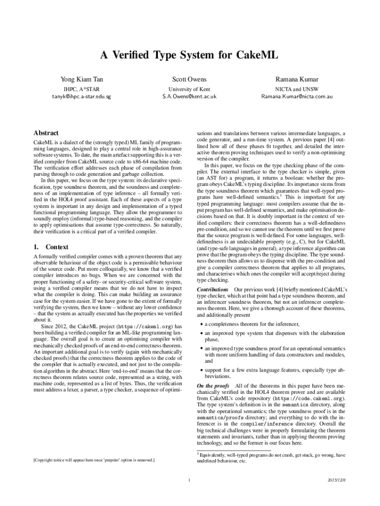 Fillable Online A Verified Type System for CakeML Fax Email Print - pdfFiller